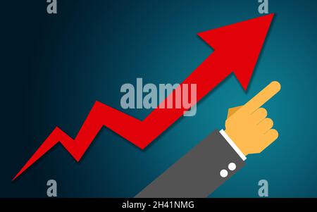 Finger pointing to the growing red graph, 3D rendering Stock Photo - Alamy