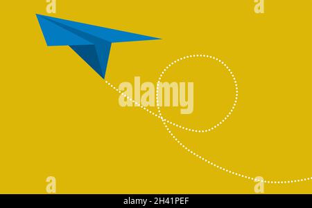 Yellow paper plane with dotted line Stock Photo - Alamy