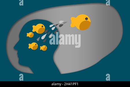 Fish jump out from human head Stock Photo - Alamy
