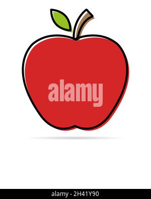 Apple icon with shadow, healthy raw symbol, foot sweet fruit, vector ...