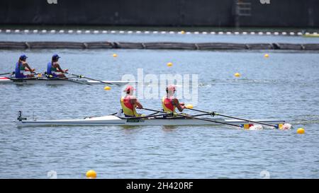 Ancuta Bodnar and Simona Radis of Romania compete in the women's rowing ...