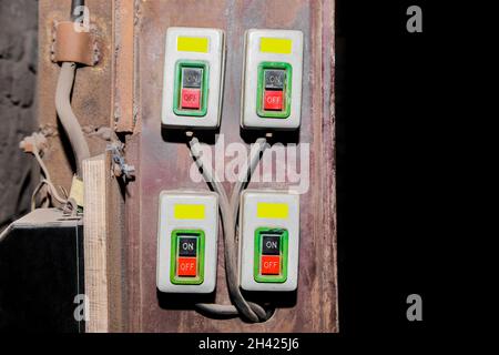 old electrical distribution board with electric meter, fuse box, fuse ...