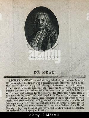 Richard Mead. Line engraving by Barrett, 1795, after A. Ramsay Stock ...