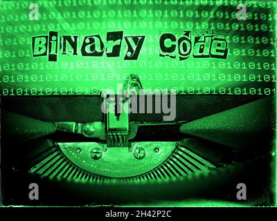 Retrofuturism, Mechanical Typewriter, Binary code background, Blue tone ...