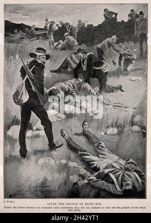 Boer War: British soldiers tending the wounded Boers after a battle ...