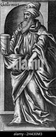 Physicians of Ancient Greece. Historical artwork of seven prestigious ...