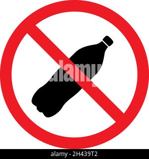 No plastic bottle prohibited sign, forbidden modern round sticker ...