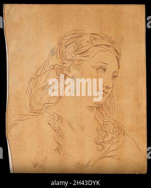 Head of a woman representing clemency. Drawing, c. 1791, after Raphael ...