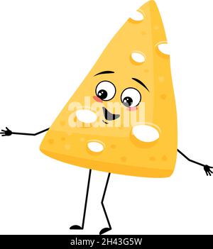 Cute cheese character with joyful emotions, happy face, smile, eyes ...