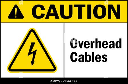 Caution Overhead cables sign. Electrical safety signs and symbols Stock ...