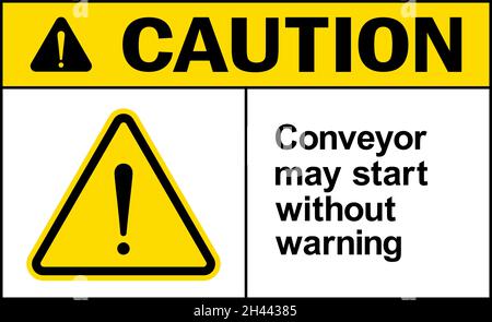 Caution Moving conveyor warning sign. Warehouse safety signs and ...