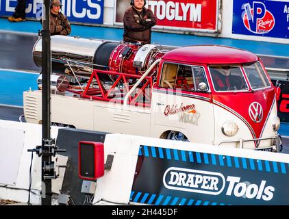 Oklahoma Willy jet van on the Santa Pod drag strip at the Flame ...