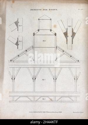 Architecture: various roof trusses. Engraving by E. Turrell, 1847 Stock ...