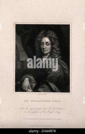 Stipple engraving of Sir Christopher Wren by W. Holl after Sir G ...