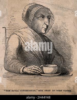 Mary Read, known as the royal centenarian. Wood engraving. A woman who ...