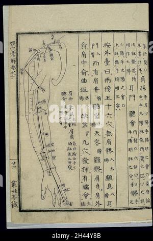 Acu-moxa chart: points of the hand and arm, Japanese woodcut Stock ...