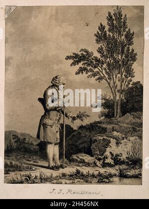Jean-Jacques Rousseau. Line engraving by Salvador after R. Gardelle ...