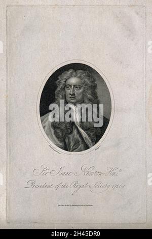 Sir Isaac Newton. Stipple engraving by E. Scriven after J. Vanderbank ...