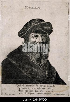 Engraving Pythagoras, an ancient Greek philosopher and mathematician ...
