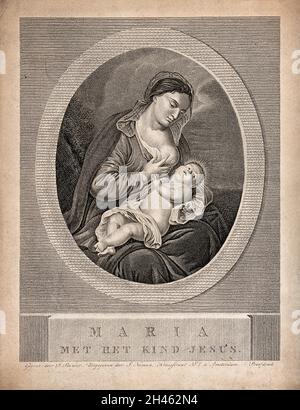 Saint Mary (the Blessed Virgin). Stipple engraving by C. Noel after B ...