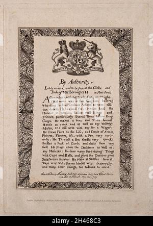 Matthias Buchinger, a phocomelic man. Etching by G. Scott, 1804 Stock ...