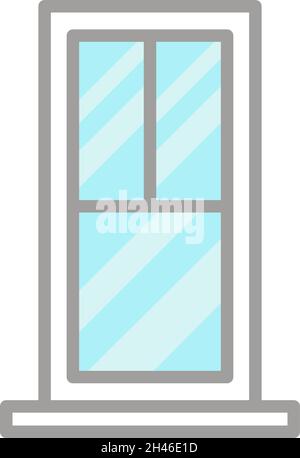 Window is rectangular. Simple and flat style. Blue glass. Day. Cartoon ...