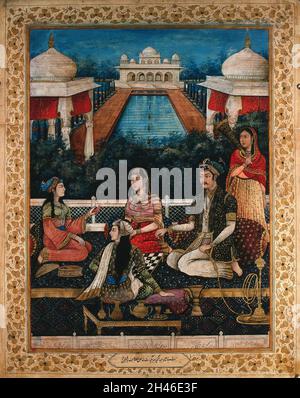 Painted figures come to life. Painter, sitting in front of his canvas ...