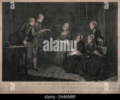 The family of Jean Calas sit listening to Alexandre Lavaysse reading a ...