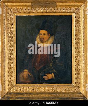 William Gilbert, English physician and physicist shown with his book De ...