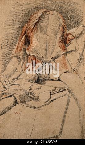 Écorché cadaver lying supine, with the muscles of the thorax indicated ...