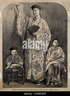 Chang Yu-sing the Chinese giant, with his wife, King-Foo and Chung Mow ...