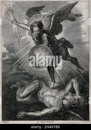 Saint Michael the Archangel. Engraving after P. Witte (Candid) after H ...
