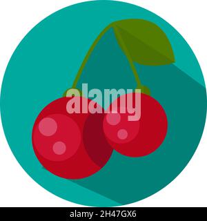 Two red cherries on the branch with leaves. Fruit flat vector ...