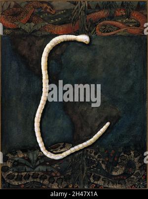 Parasites: a parasitical worm, shown much enlarged, with its hosts ...