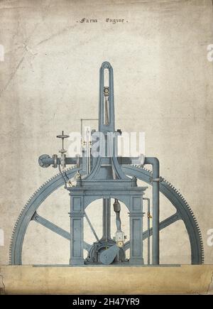 Engineering: a large double-chamber steam engine, with a flywheel ...