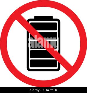 Battery prohibition signs. No charge allowed. Power restriction Vector ...