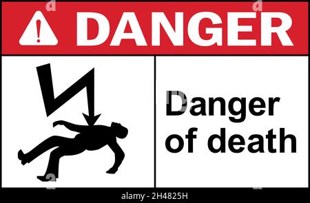 Industrial worker with electrical hazard sign warning. Caution ...