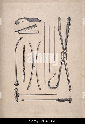 Surgical instruments. Pen and ink drawing, 1850/1910 Stock Photo - Alamy