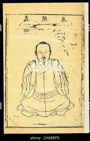 Chinese woodcut: Daoyin exercises, Brocade of the Tiger, 8 Stock Photo ...