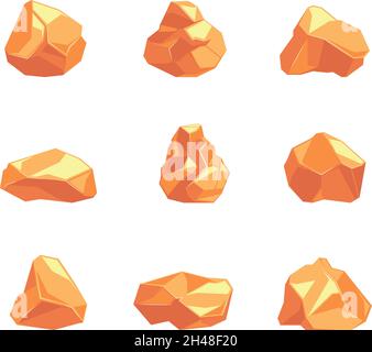 Gold nugget, mineral boulder in cartoon style isolated on white ...