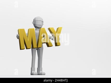 3d render of dummy holding a May month sign for date concepts Stock ...