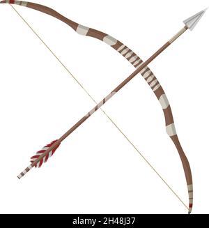 Vector black and white bow with arrow icon. Fairy tale line knight armor. Fairytale soldier ...