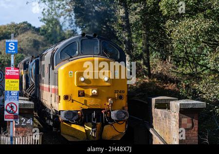 Class 37 Leaf clearing train Stock Photo - Alamy