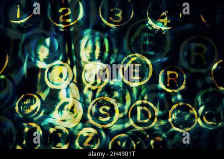 Montage of a Typewriter keyboard with overlapping images in a cross ...
