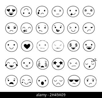 Doodle emoticons. Emotional faces hand drawn style. Different mood ...