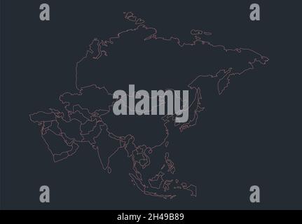 Infographics Asia map, flat design colors, individual states, blue ...