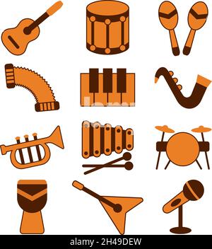 Drum flute. Musical instruments silhouette. Vector illustration Stock ...