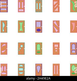 Entrance doors isolated vector icons. Cartoon interior and exterior ...