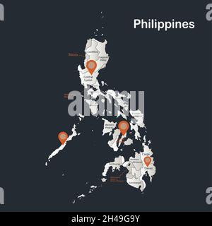 Infographics Philippines map, flat design colors, names of individual ...