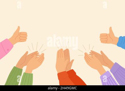 Human hands clapping. People crowd applaud to congratulate success job ...